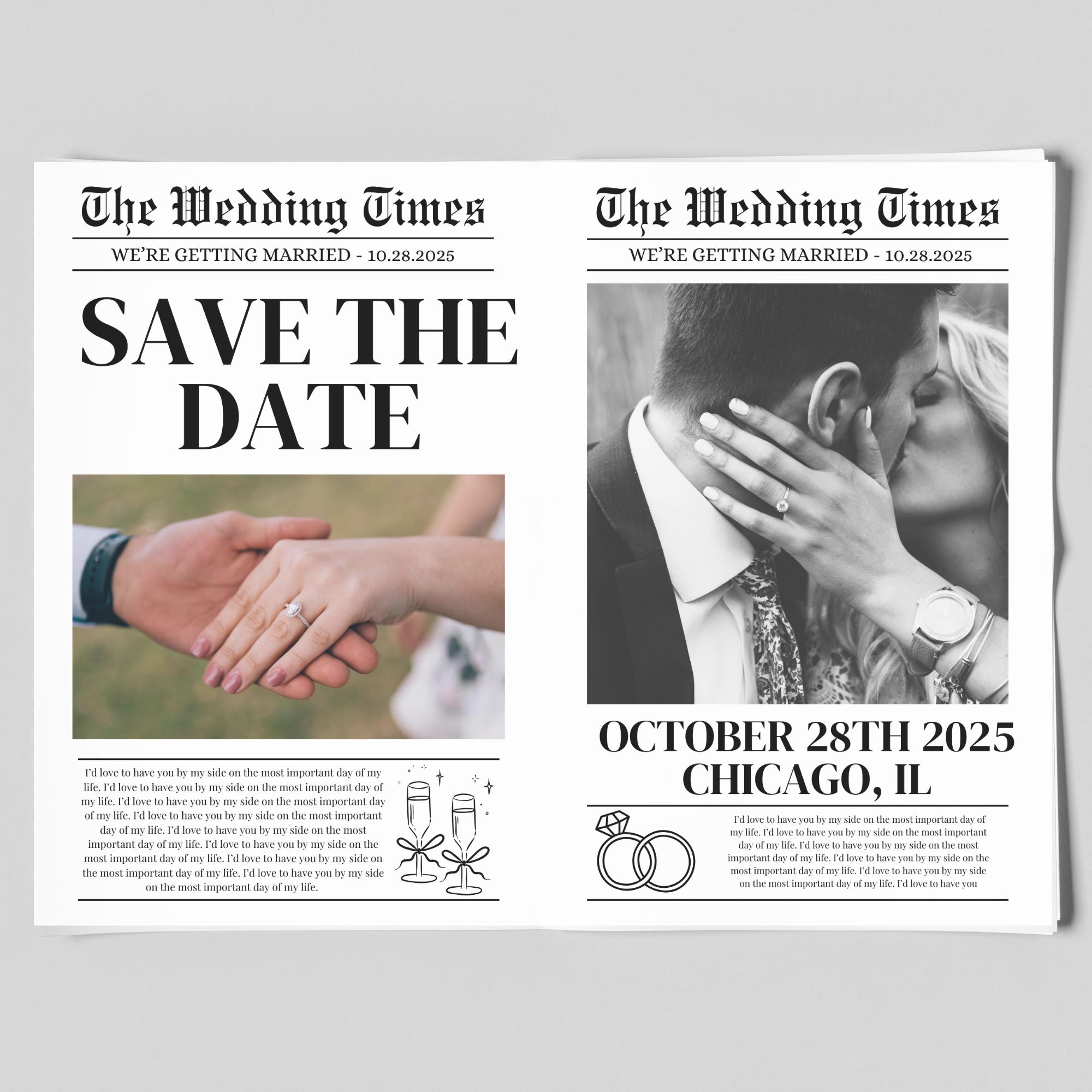 Engagement Newspaper Template, Save the Date Newspaper, Printable ...