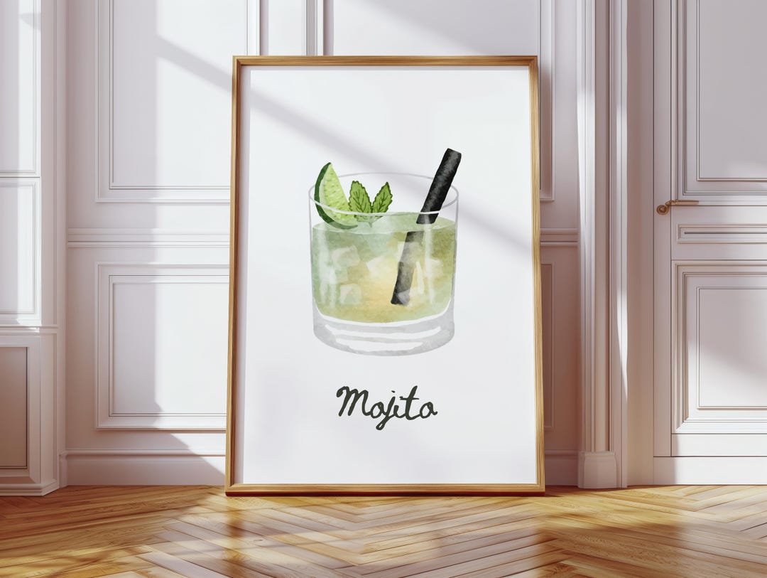 Mojito Wall Art Print, Mojito Poster, Minimalist Sophisticated Cocktail ...