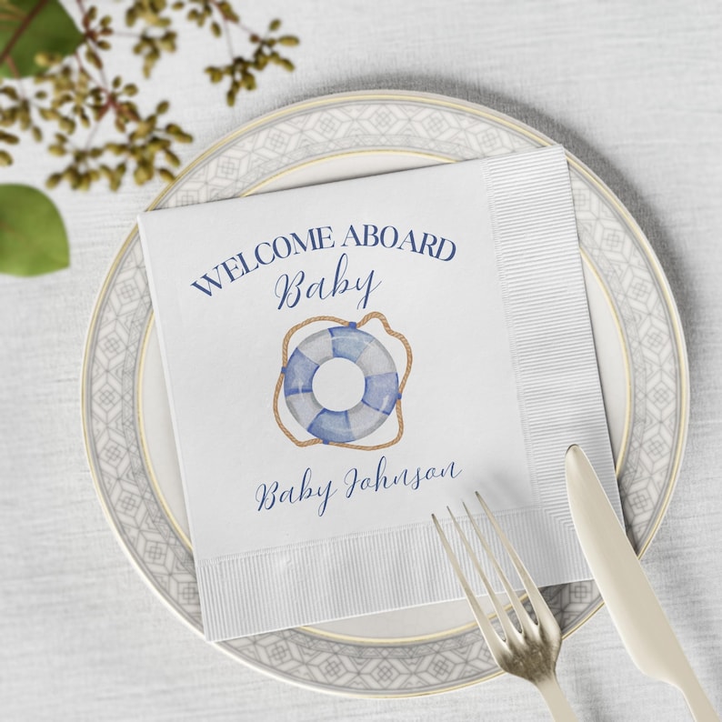 Welcome Aboard Baby Shower Napkins, Nautical Ahoy Boy Baby Shower Decor ...