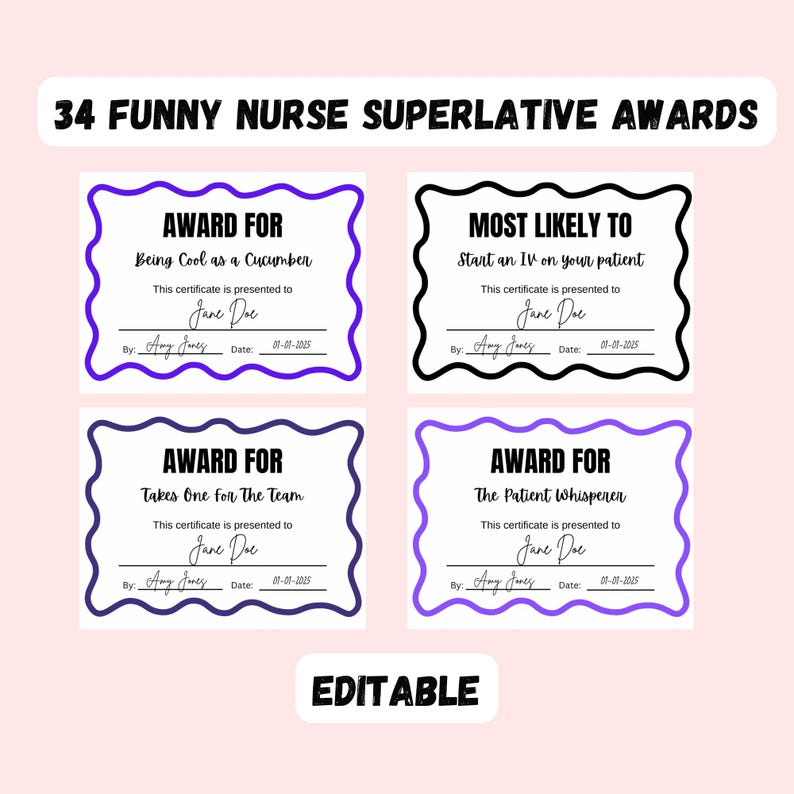 Nurse Superlatives Editable Canva Template, Easy Nurse Award ...