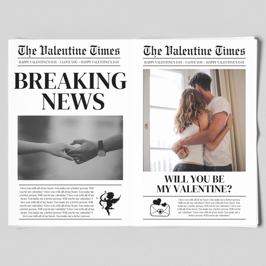 Valentine Propsal Newspaper, Will You Be My Valentine Sign, Valentines ...