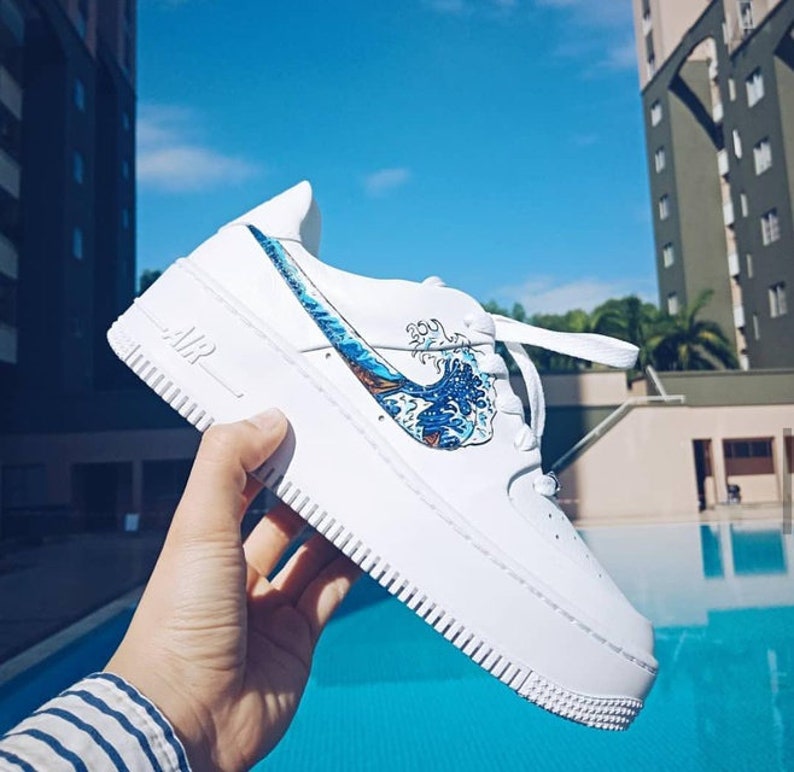 The Great Wave Kanagawa Handpainted Custom Air Force 1 Sneakers Shoes ...