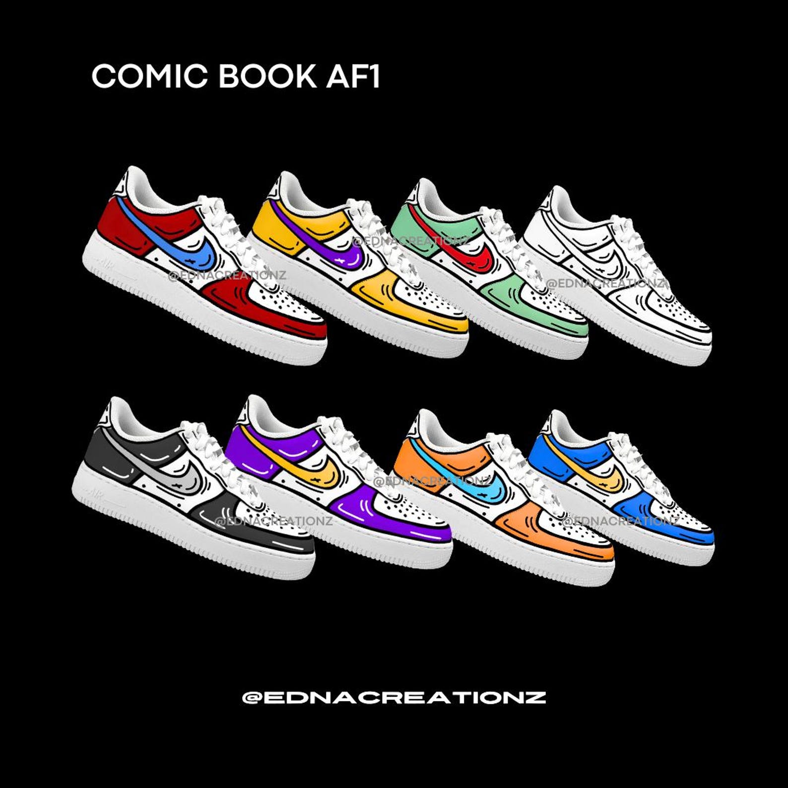 Comic Book Cartoon Line Handpainted Custom Nike Airforce 1 Sneaker Red ...