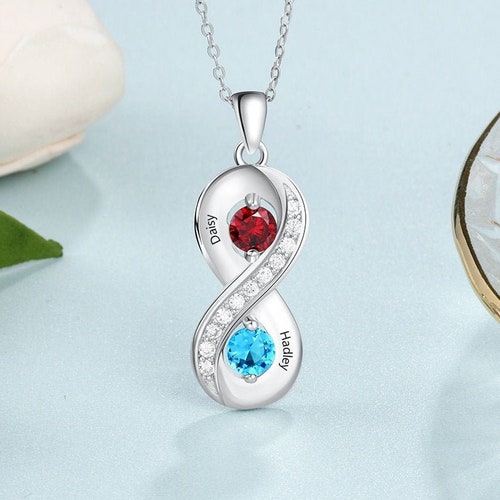 Couples Birthstone Necklace Personalized With 2 Names and 2 | Etsy