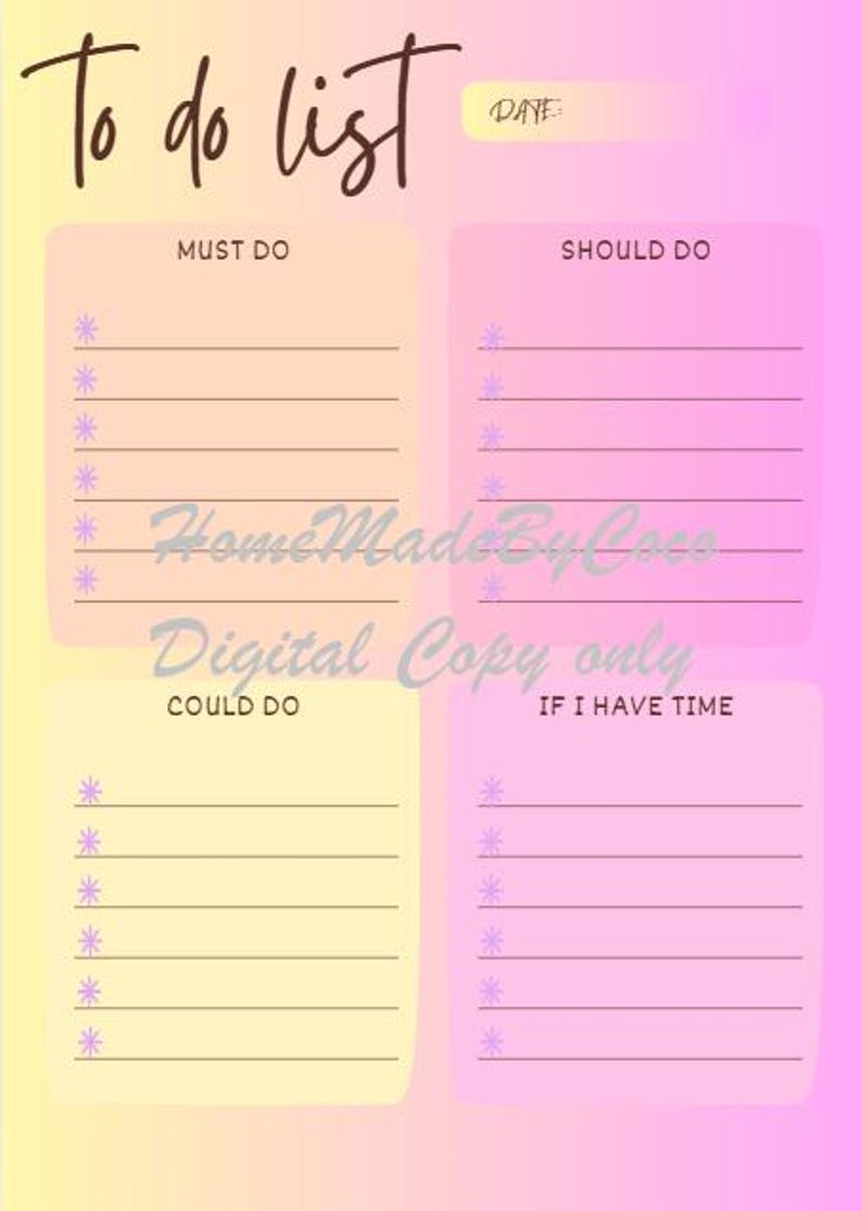 To Do List Template - Digital Copy PDF - Etsy