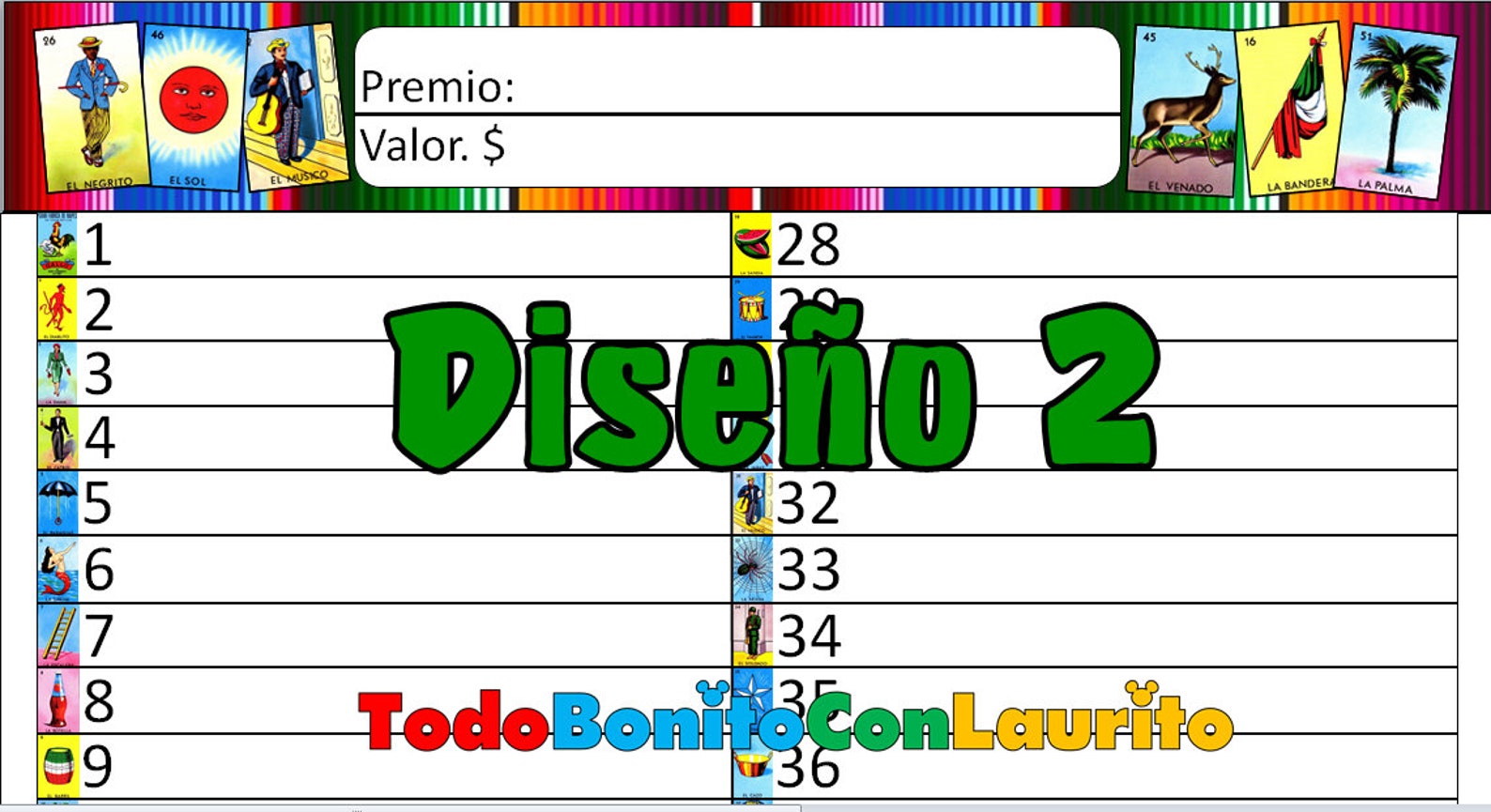 Hoja de rifa Lotería Mexicana Diseño 2 - Etsy España