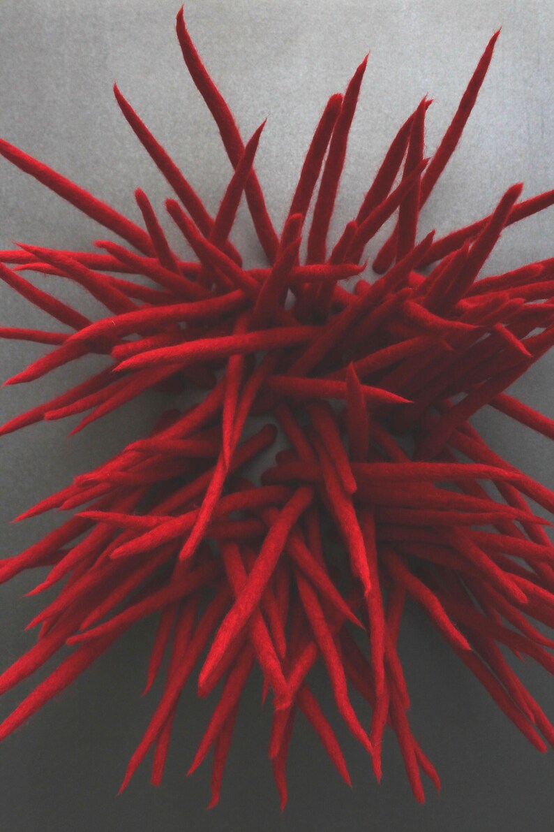 Oversized Wall Sculptures, Red 3D Wall Art: Modern Wool & Metal Wall ...