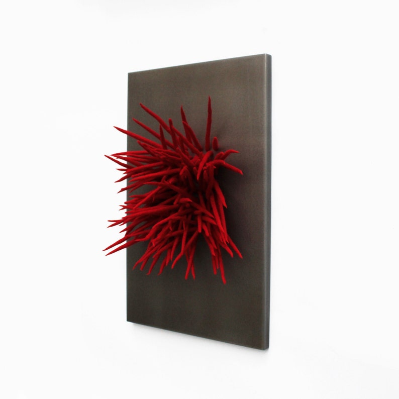 Oversized Wall Sculptures, Red 3D Wall Art: Modern Wool & Metal Wall ...