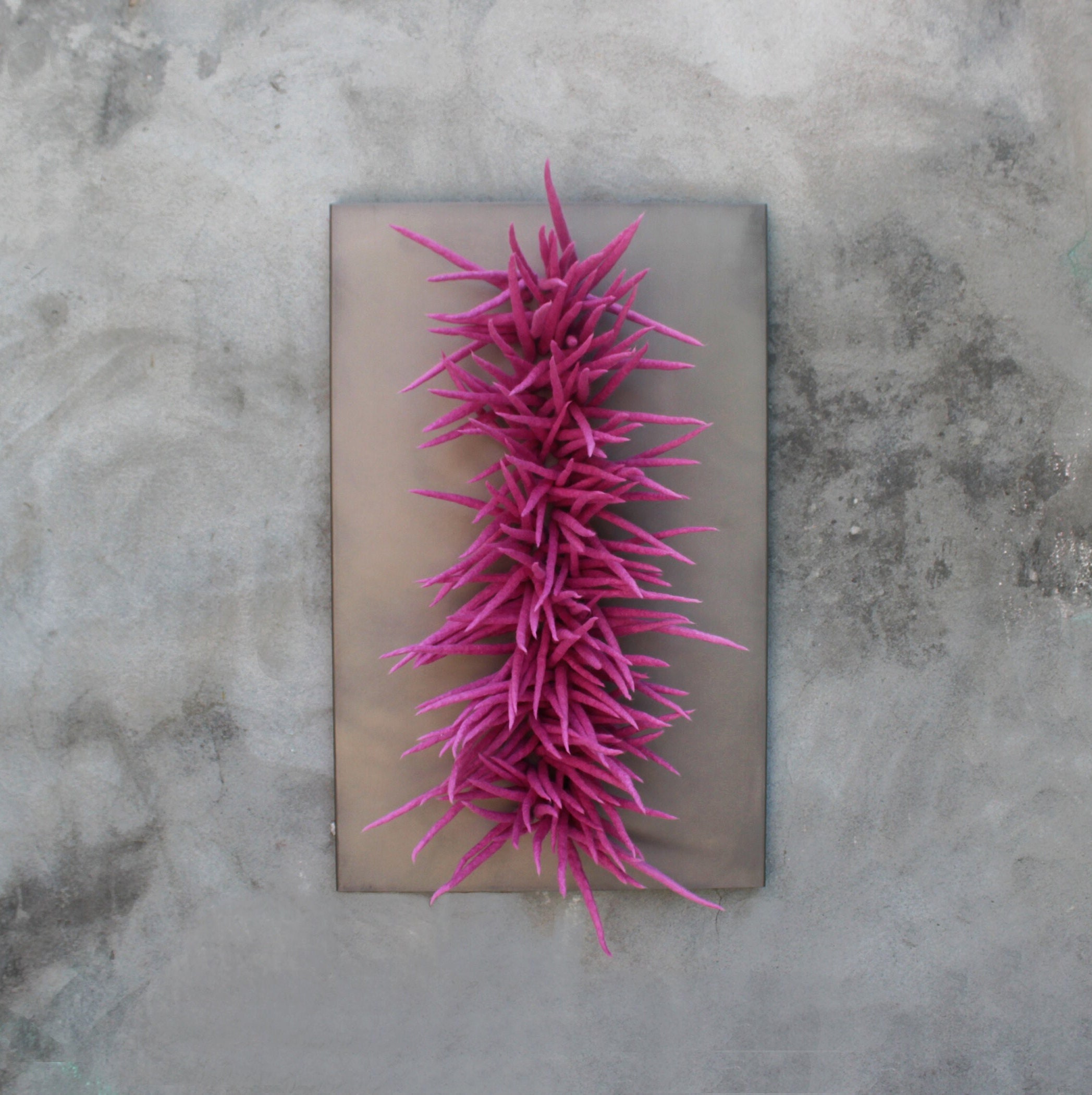Pink Wool Wall Art, Fiber Art Sculpture, 3D Wall Art, Felted Wool Art ...