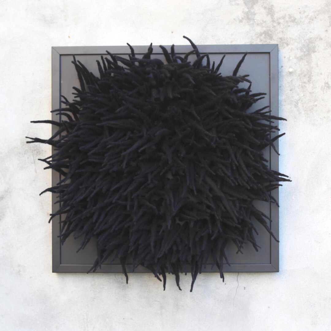 Framed Textile Wall Art: Black 3D Felted Sculpture - Etsy