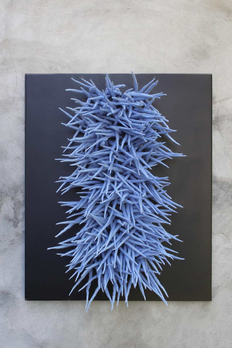 Blue & Black 3D Wall Sculpture: Modern Metal and Wool Art, 20'' X 24 ...