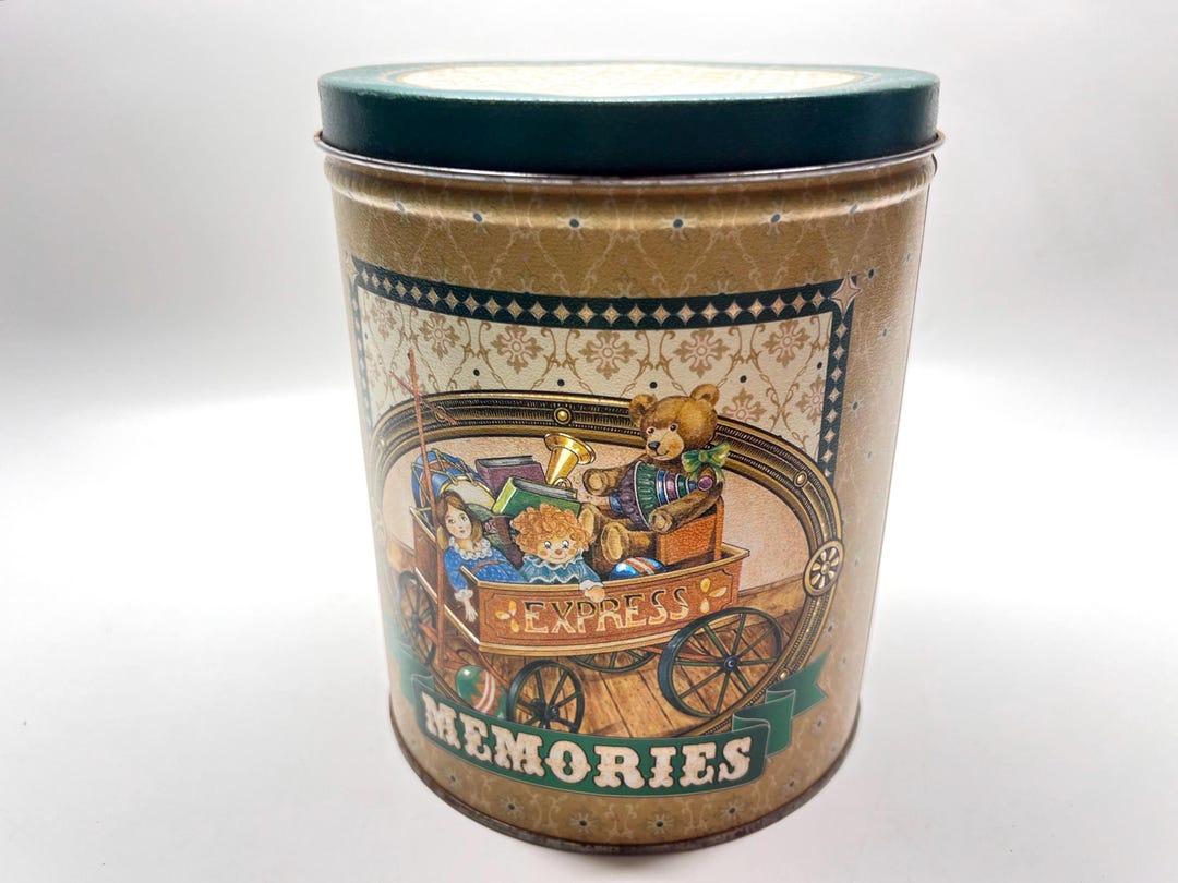 Memories Canister Vintage Tin Storage Container Toys and Wagon Design ...