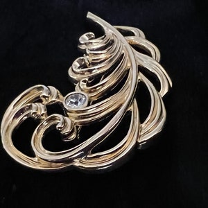Vintage Gold Feather Brooch Pin With Crystal Accent - Etsy