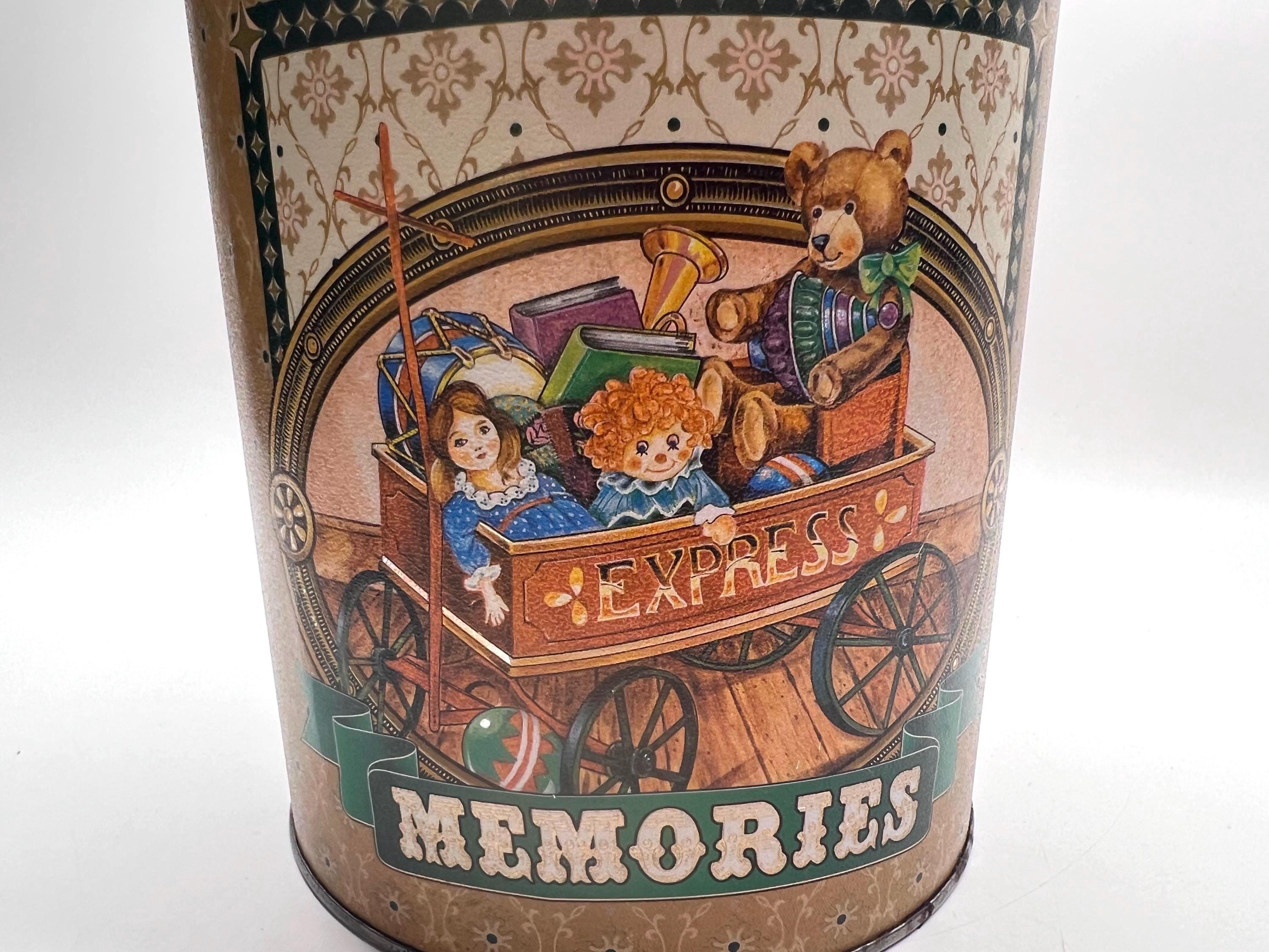 Memories Canister Vintage Tin Storage Container Toys and Wagon Design ...