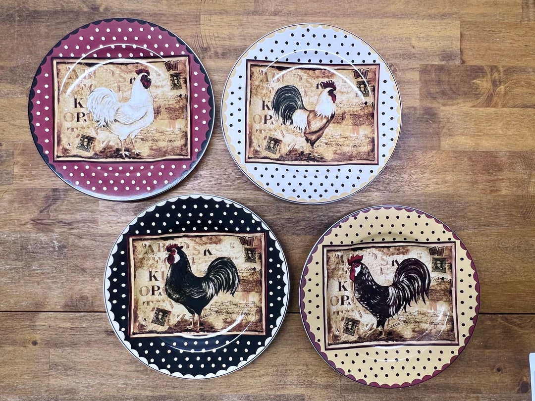 Sakura Rooster Plates Set 8 - Etsy