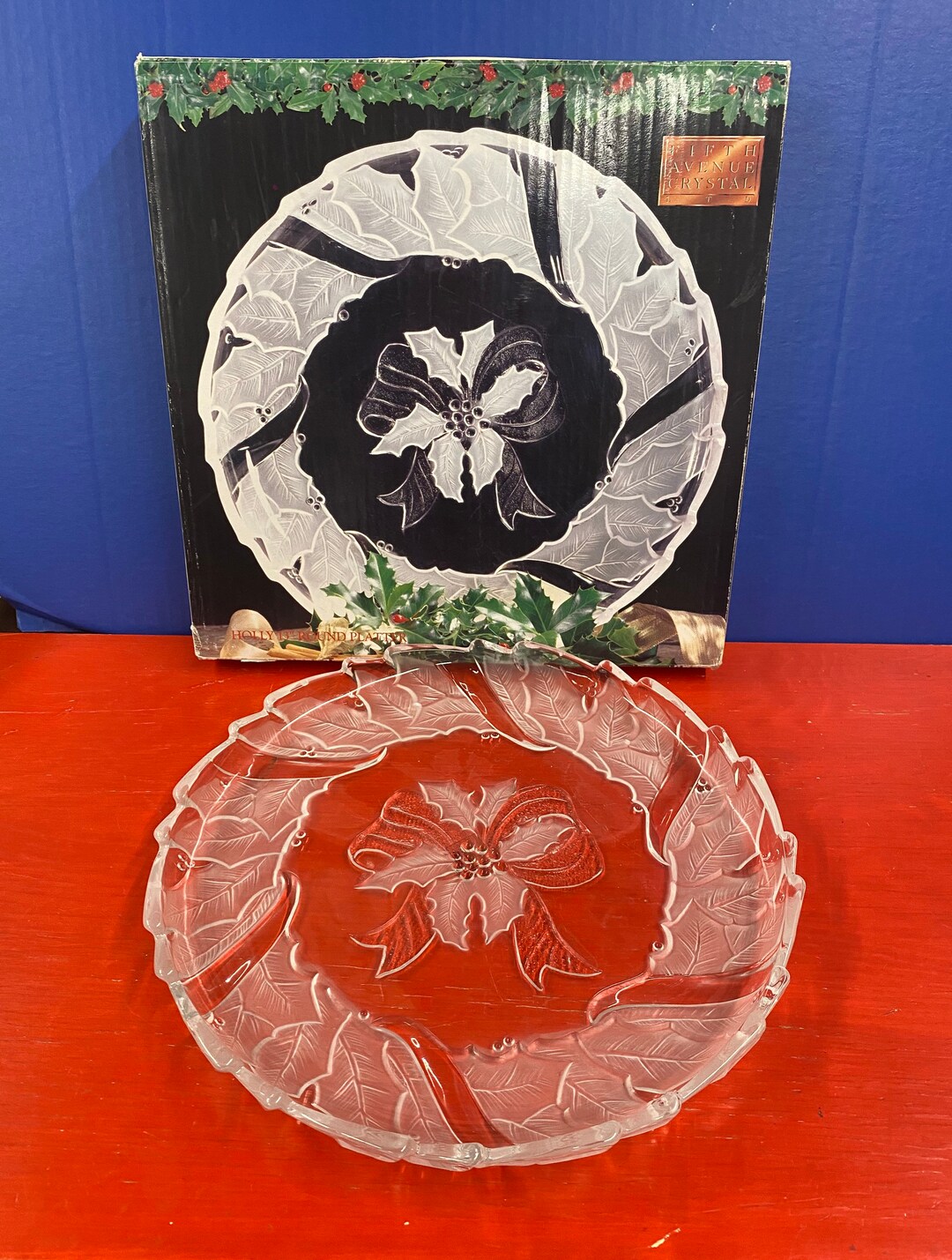 Vintage Holly 13” Round Platter by 5th Ave. Crystal - Crystal Christmas ...