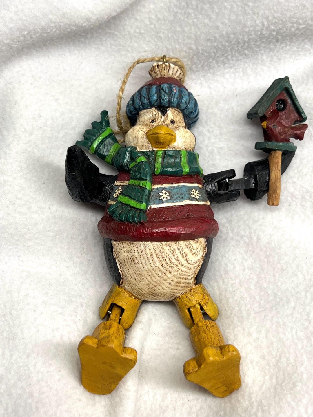 Vintage Carved Wood Resin Penguin Ornament - Etsy