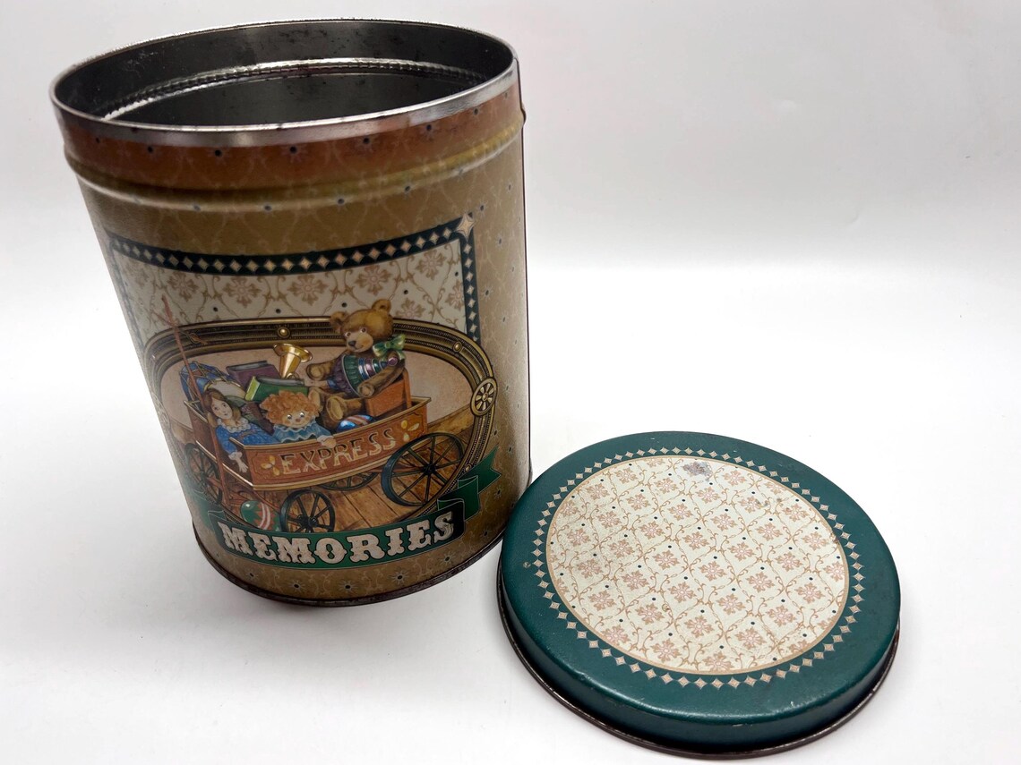 Memories Canister Vintage Tin Storage Container Toys and Wagon Design ...