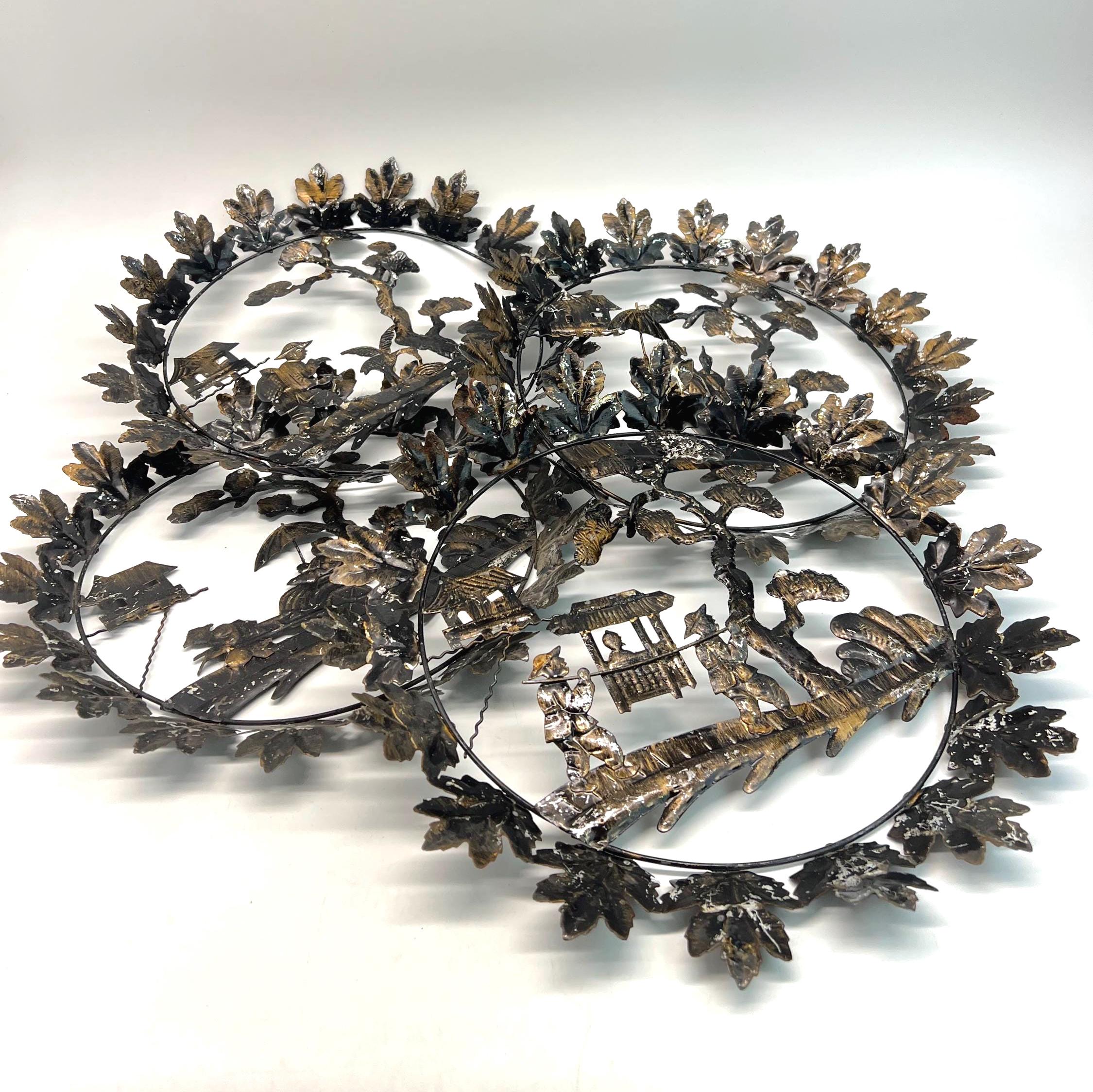 Asian Inspired Metal Wall Art Set of Four 3D Round Plaques - Etsy