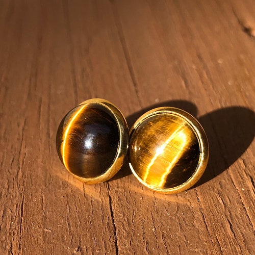 Gold Tiger Eye Earrings Gemstone Studs Boho Earrings Stud | Etsy