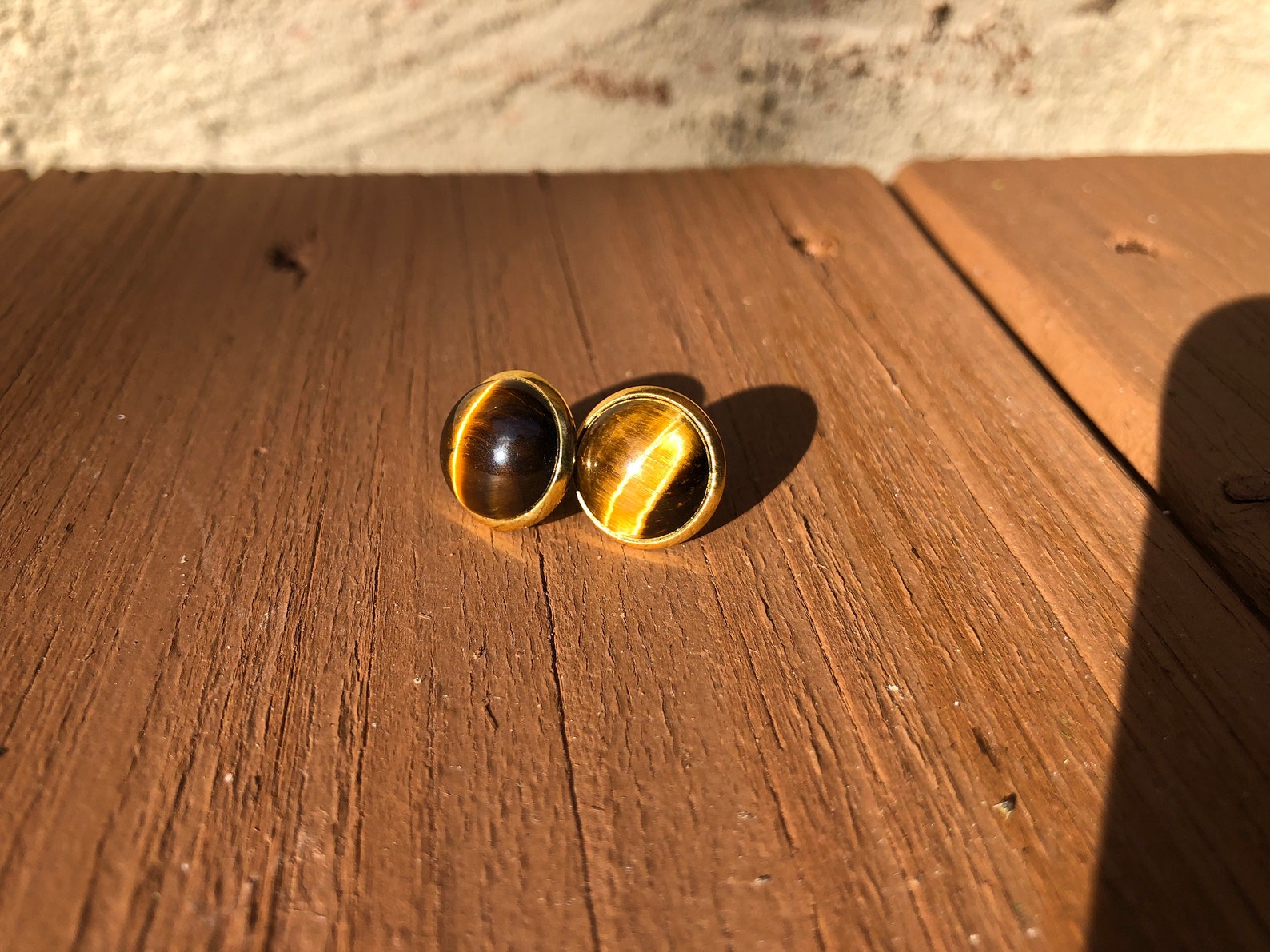 Gold Tiger Eye Earrings Gemstone Studs Boho Earrings Stud | Etsy