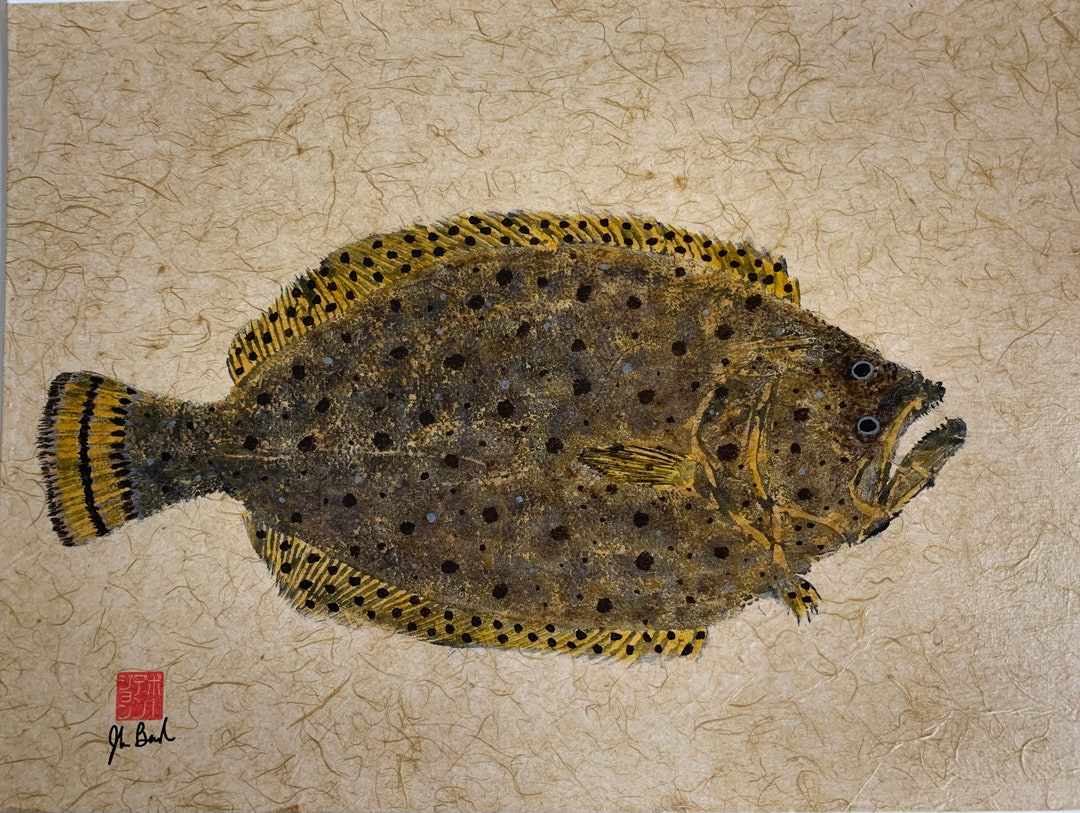 Original Gyotaku Fish Print, Flounder #2, Mounted on Canvas Board - Etsy