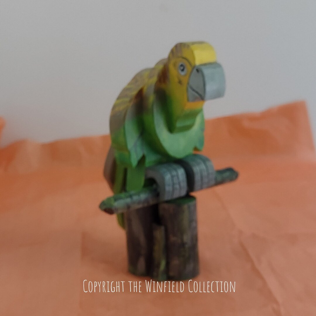 Handmade Wooden Parrot, Green/yellow Parrot, Exotic Bird Decor ...