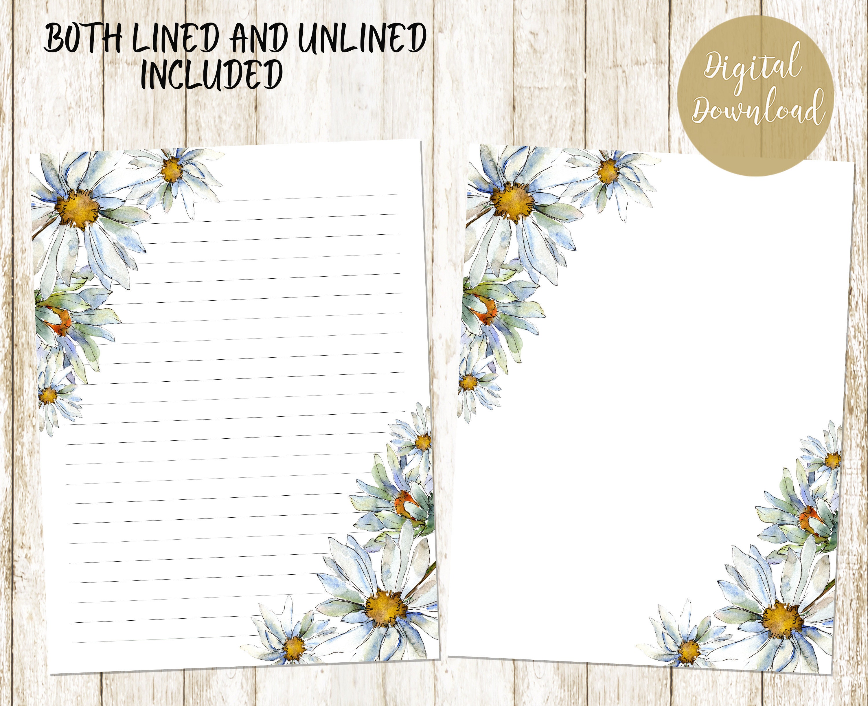 Daisy Stationery, Lined and Unlined Writing Paper, Print at Home ...