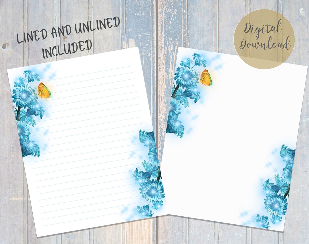 Blue Flowered Stationery, Writing Paper, Lined and Unlined Notepaper ...