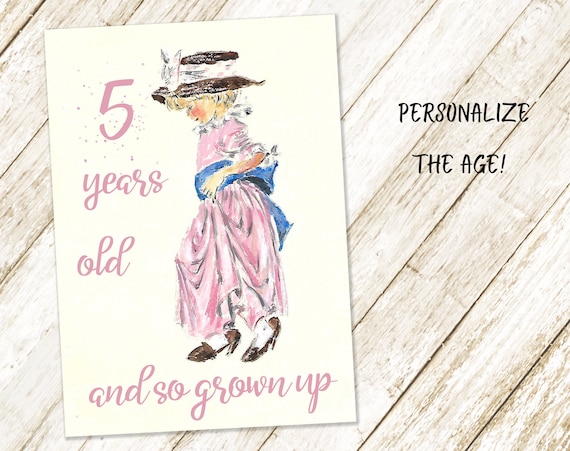 Girls Custom Age Birthday Card Instant Download Adorable - Etsy