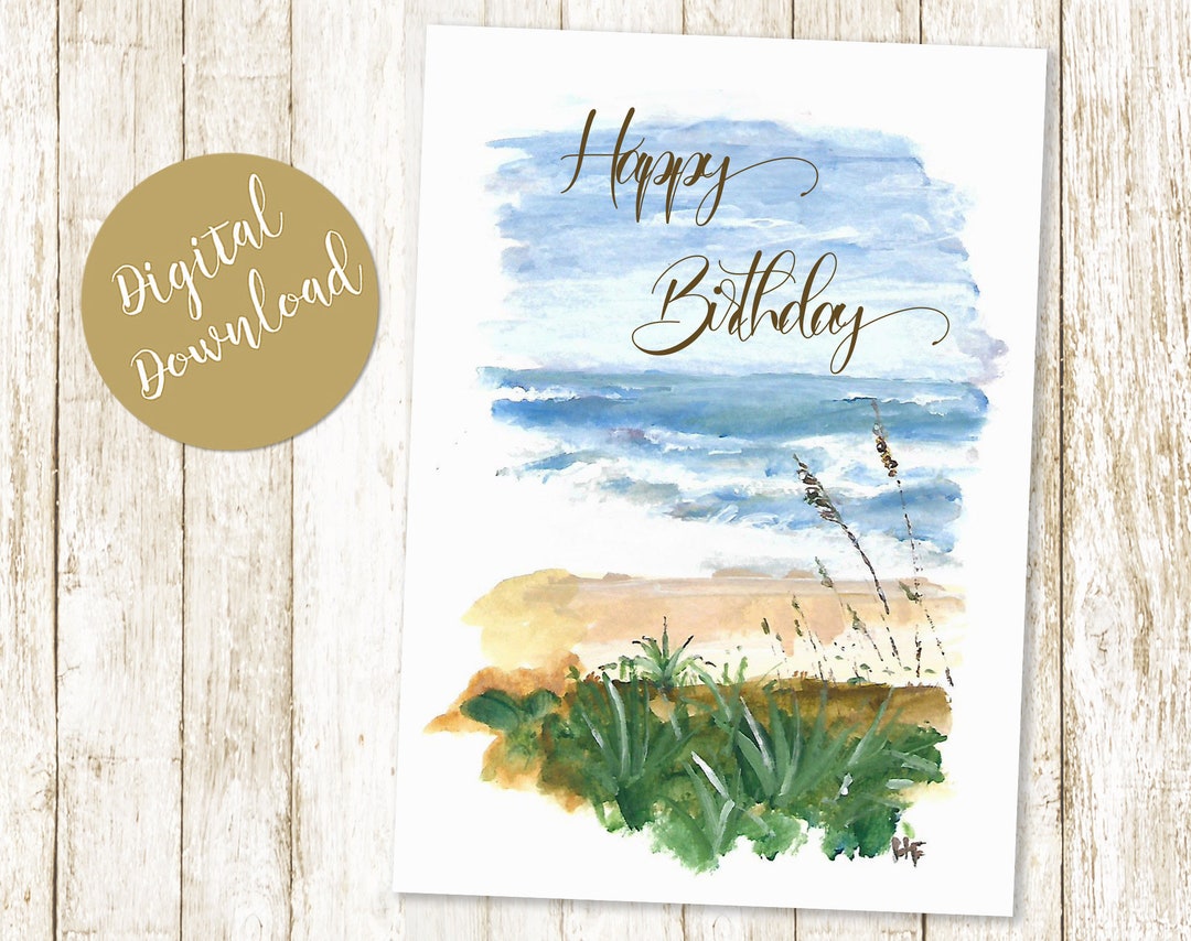 Beach Birthday Card, Summer Birthday, Instant Download, Digital Art ...