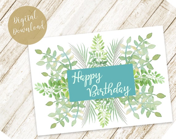 Tropical Greenery Birthday Card Botanical Card Downloadable | Etsy