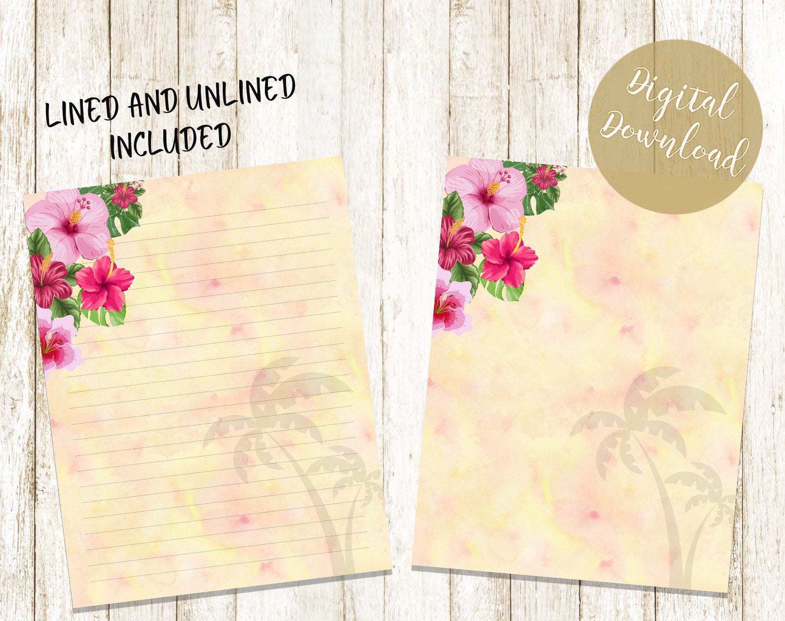 Tropical Flower Stationery, Lined and Unlined Writing Paper, Invitation ...