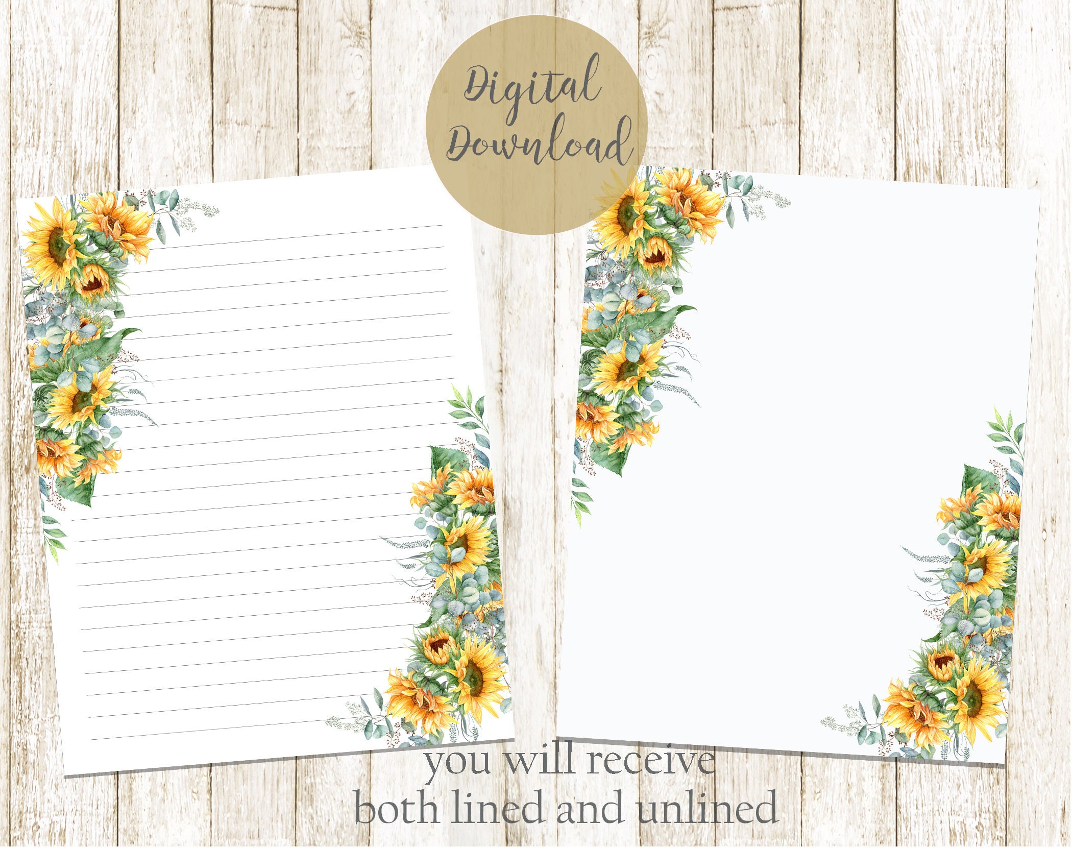 Sunflower Note Paper, Pretty Floral Lined and Unlined Stationery, List ...