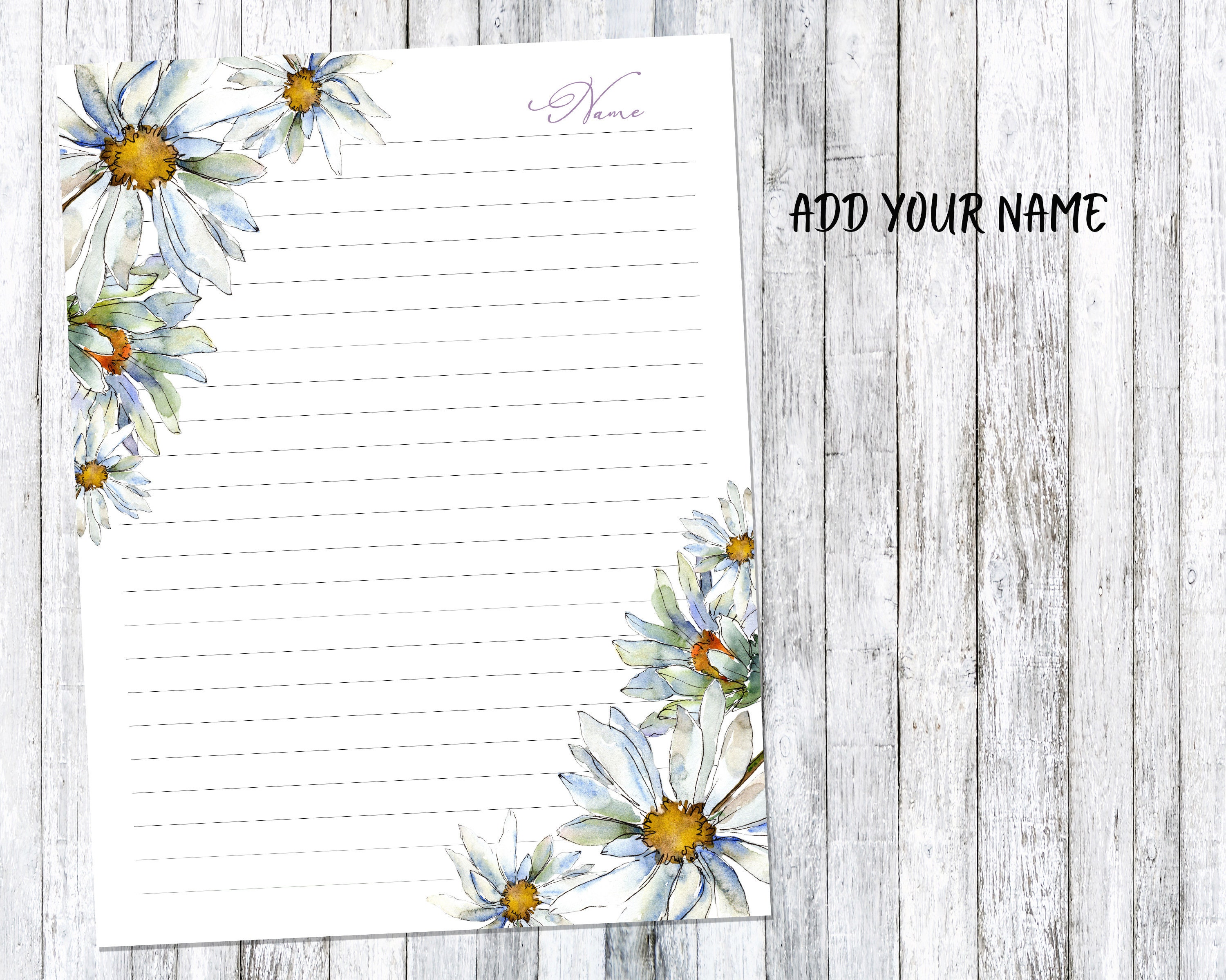 Daisy Stationery, Add Your Name to Personalize, Writing Paper, Ruled ...