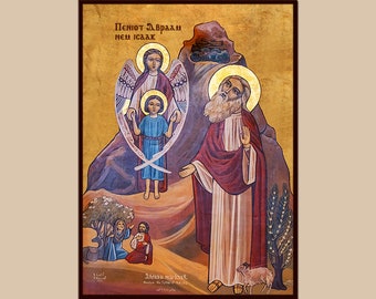 Handmade Mounted Icon Abraham's Sacrifice. Holy Patriarchs Abraham and ...