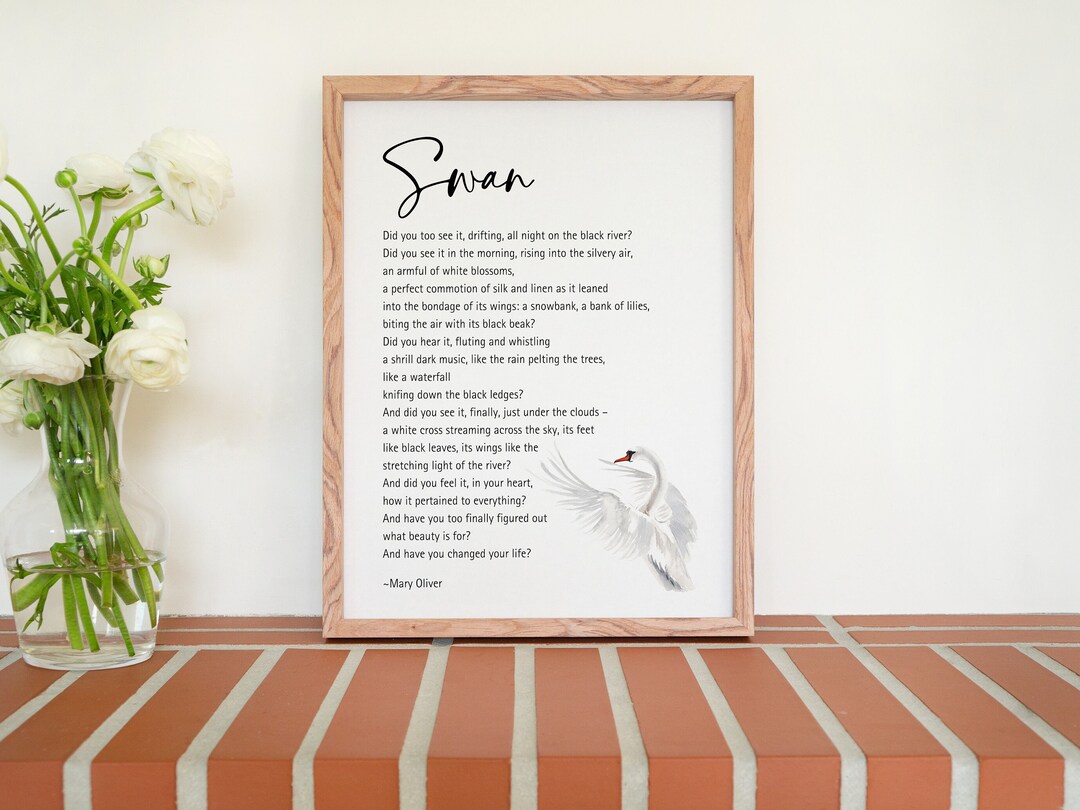 Swan Poem by Mary Oliver, Poetry Wall Art, Home Decor Print, Book Lover ...