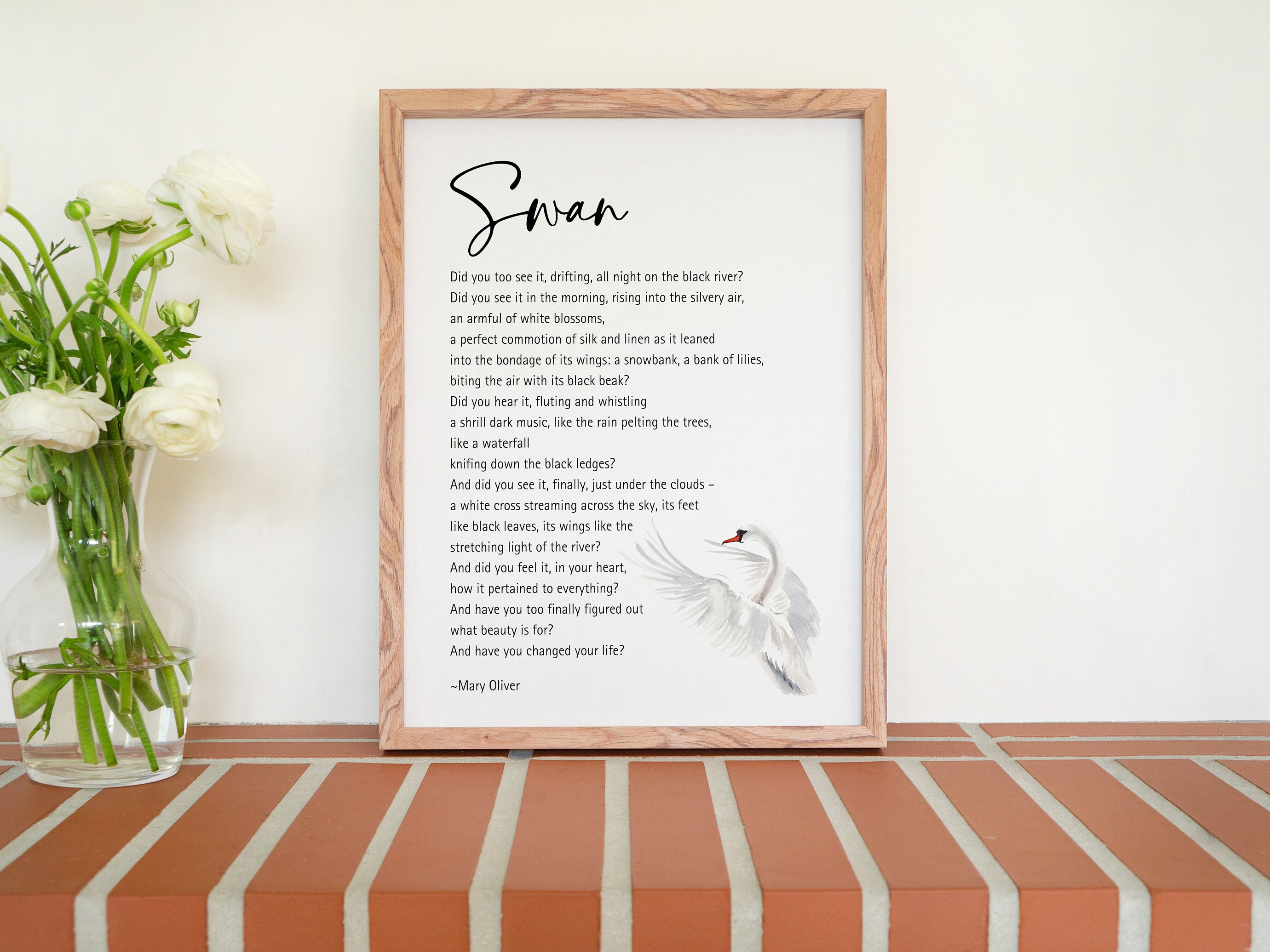 Swan Poem by Mary Oliver, Poetry Wall Art, Home Decor Print, Book Lover ...
