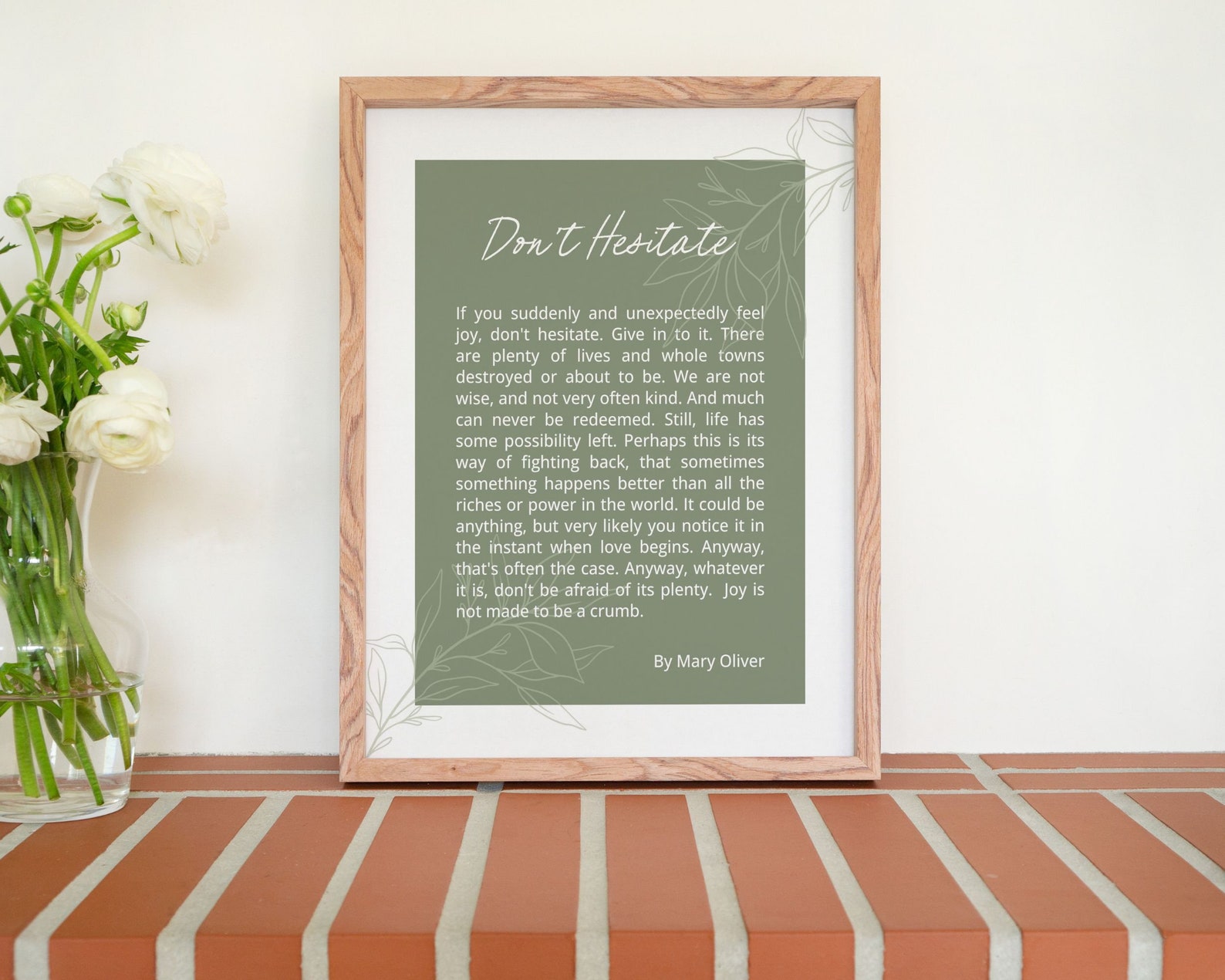 Mary Oliver Poem Wall Art, Downloadable Print, Don't Hesitate, Wall ...