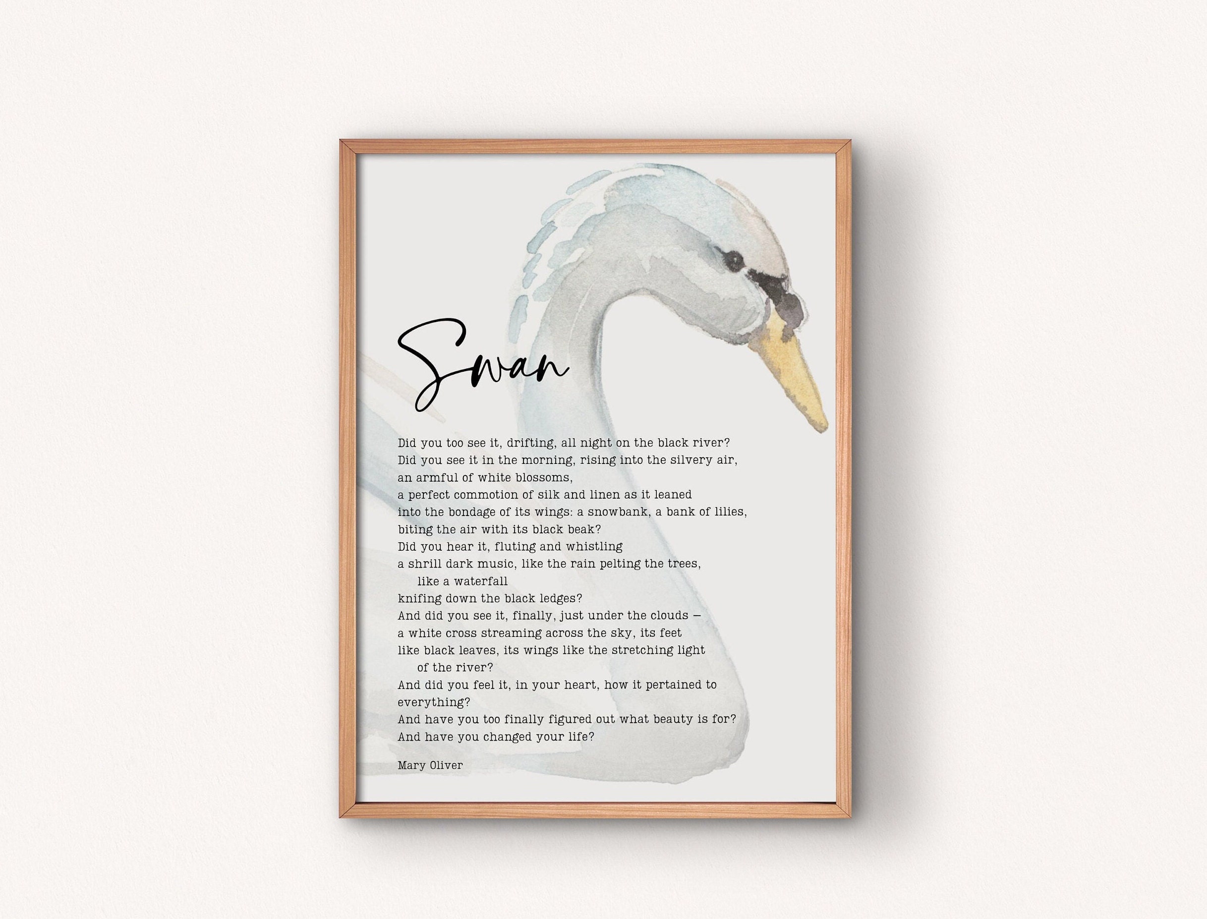 Swan Poem by Mary Oliver Poetry Wall Art Home Decor Print - Etsy