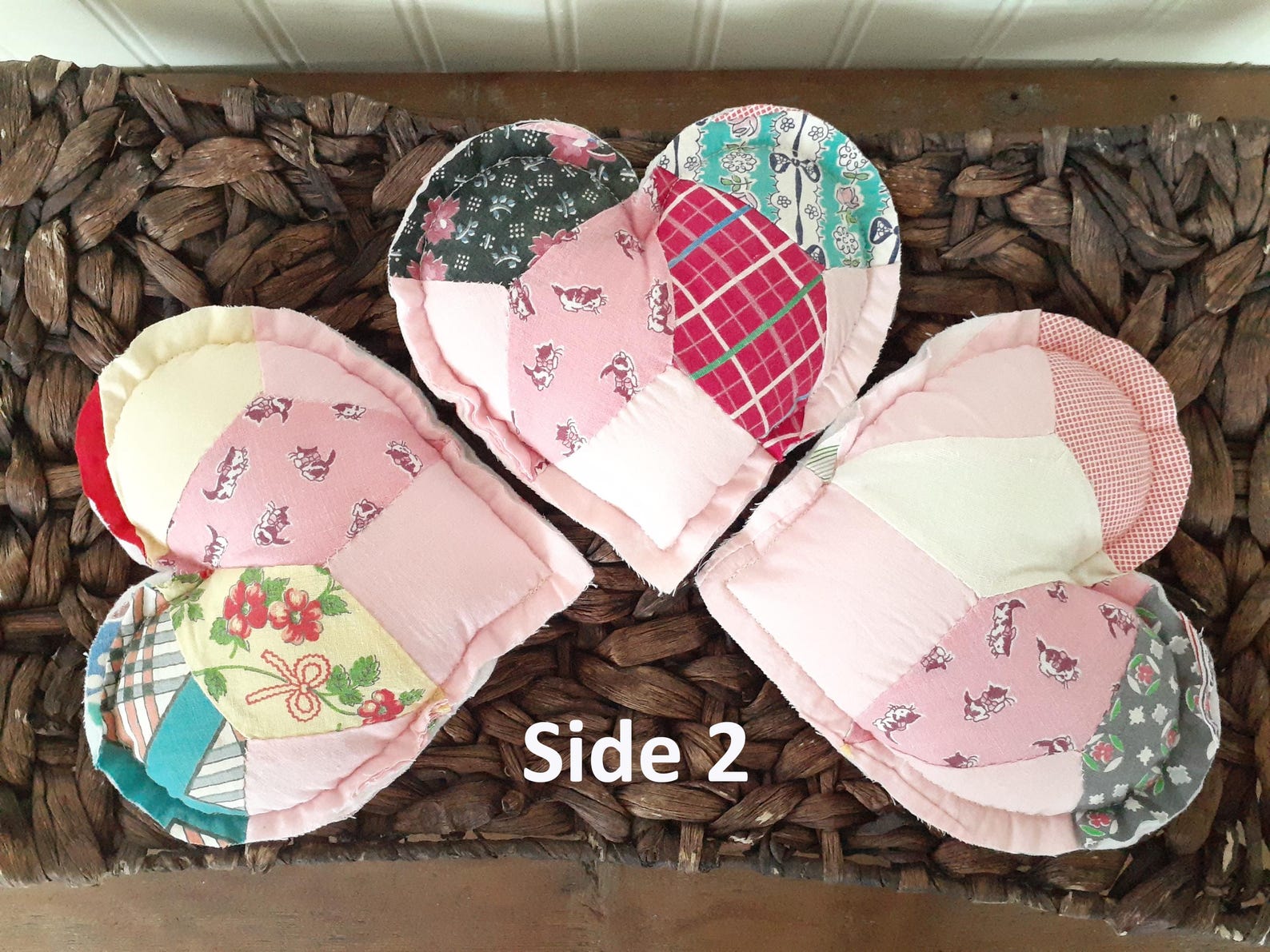 Pink Repurposed Patchwork Quilt Top Heart Bowl Fillers Set of 3 - Etsy