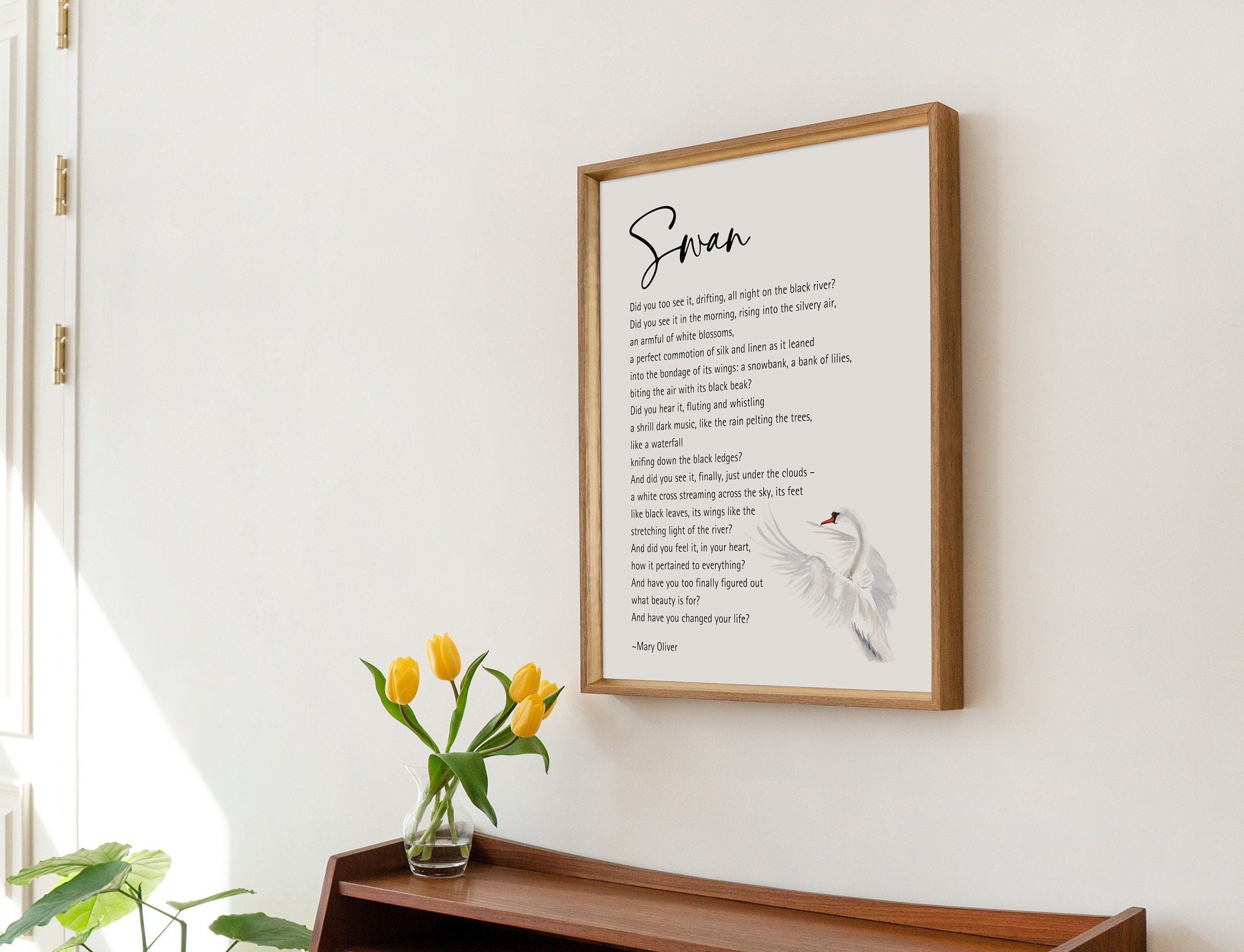 Swan Poem by Mary Oliver, Poetry Wall Art, Home Decor Print, Book Lover ...
