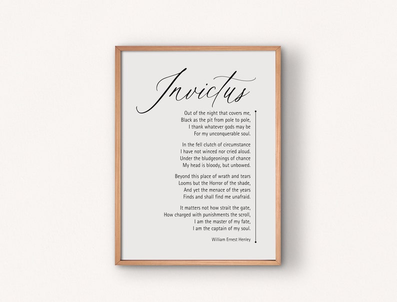 Invictus Poem, Inspirational Quote, Office Wall Art, Print, Digital ...