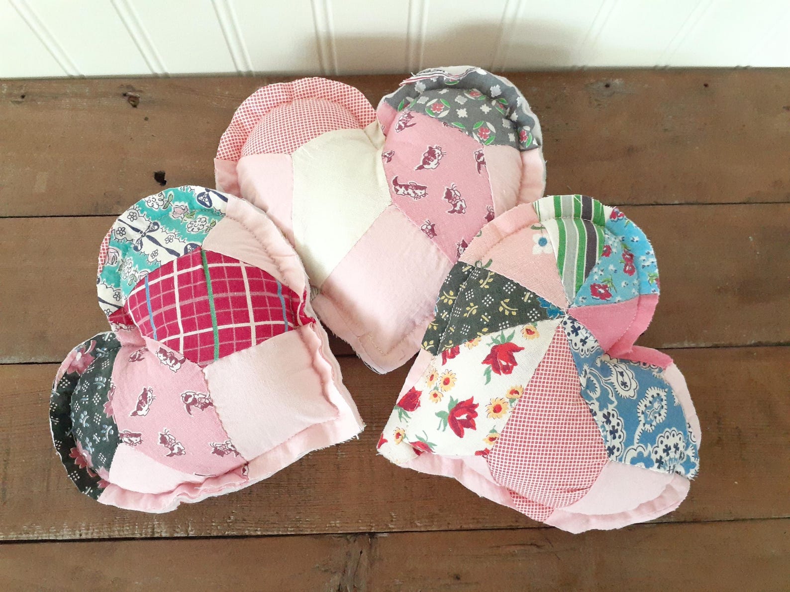 Pink Repurposed Patchwork Quilt Top Heart Bowl Fillers Set of 3 - Etsy