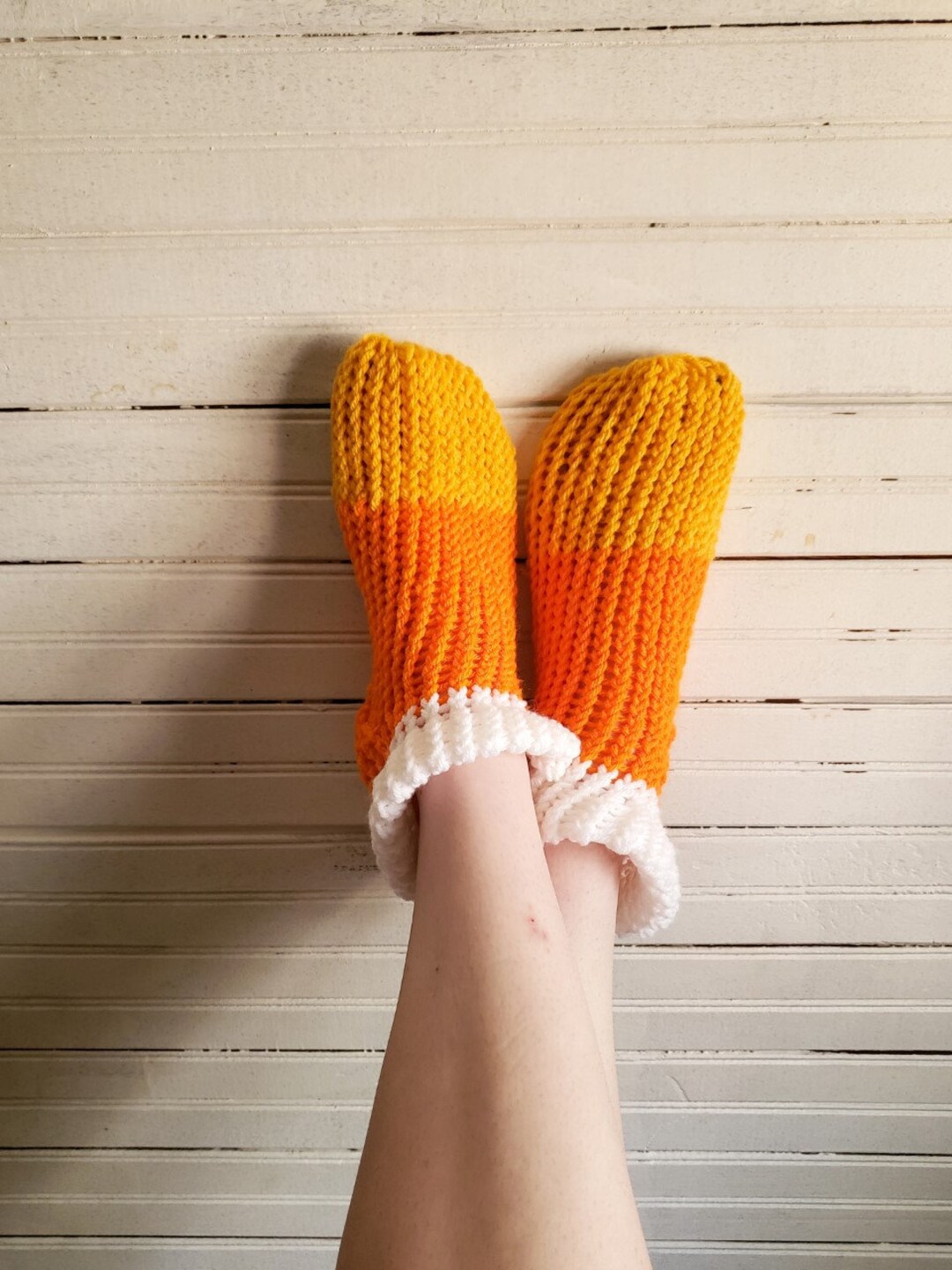 Hand Knitted Candy Corn Slipper Socks festive - Etsy 日本
