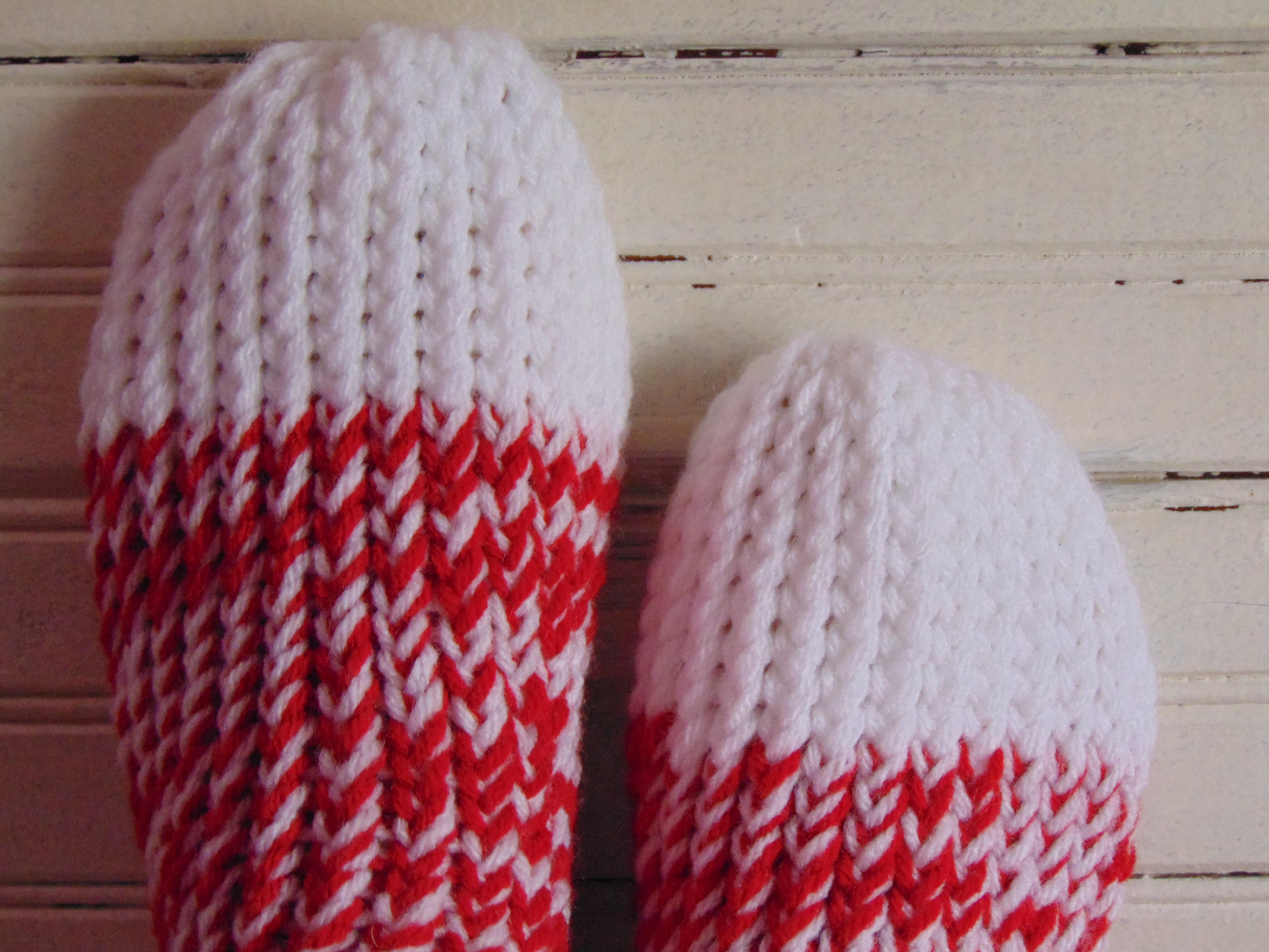 Hand Knitted "peppermint" Slipper Socks (festive, Unisex, Great Gift ...