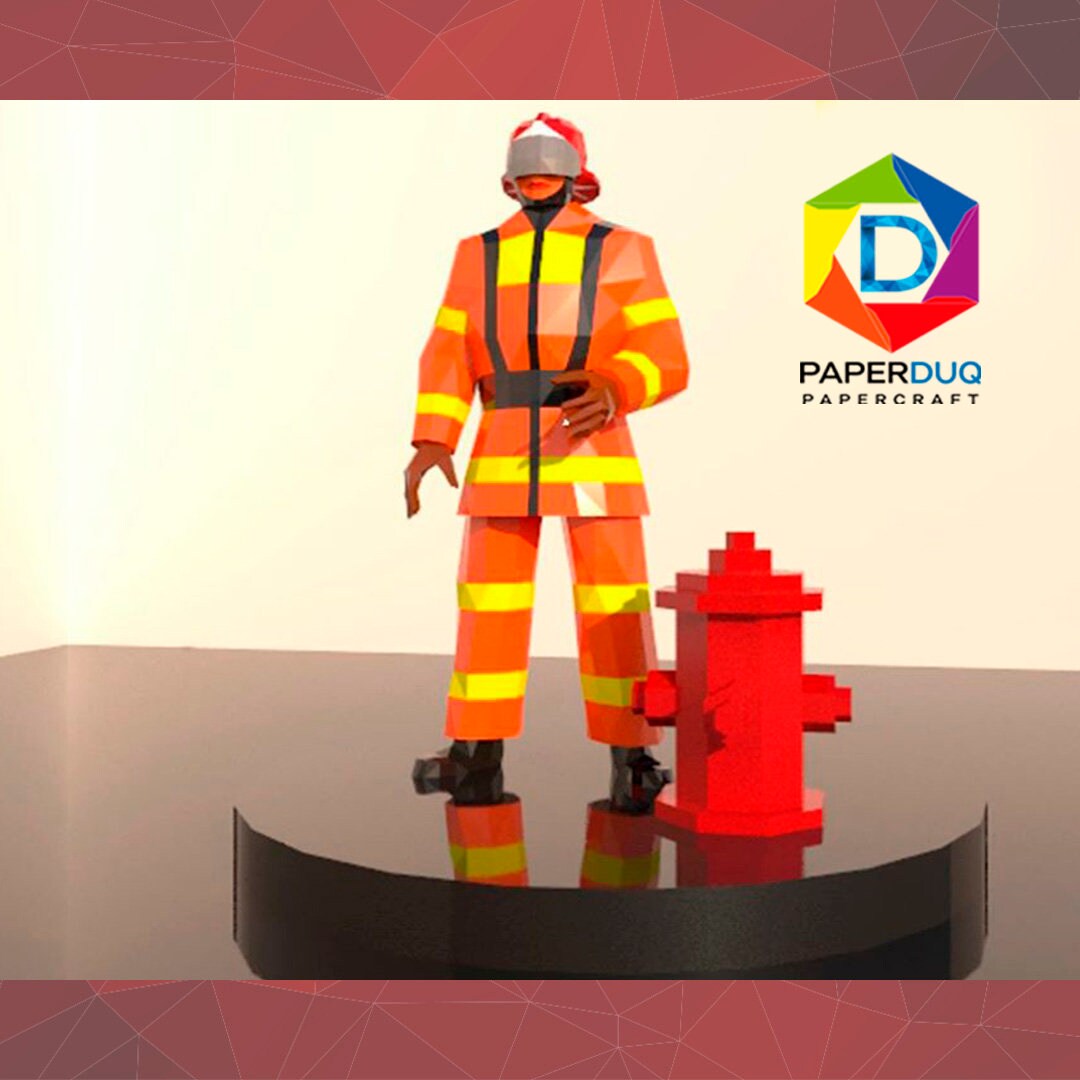 Firefighter With Hydrant papercraft PDF Template PDF Papercraft ...