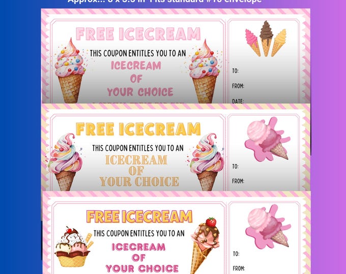 Ice Cream Coupons, Ice Cream Party, Printable Vouchers, Ice Cream ...