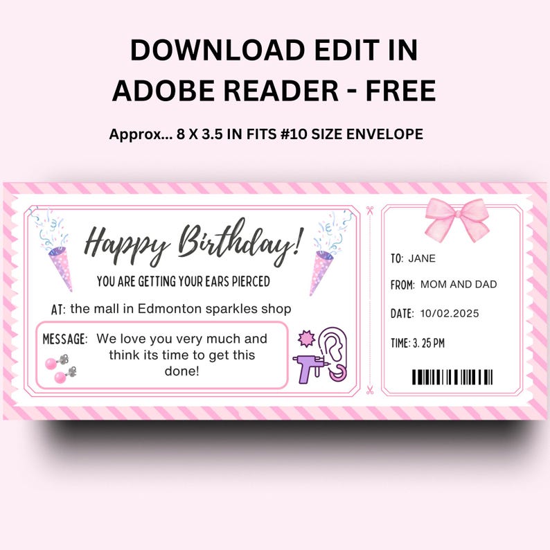 Ear Piercing Certificate - Printable Voucher Editable PDF - Etsy