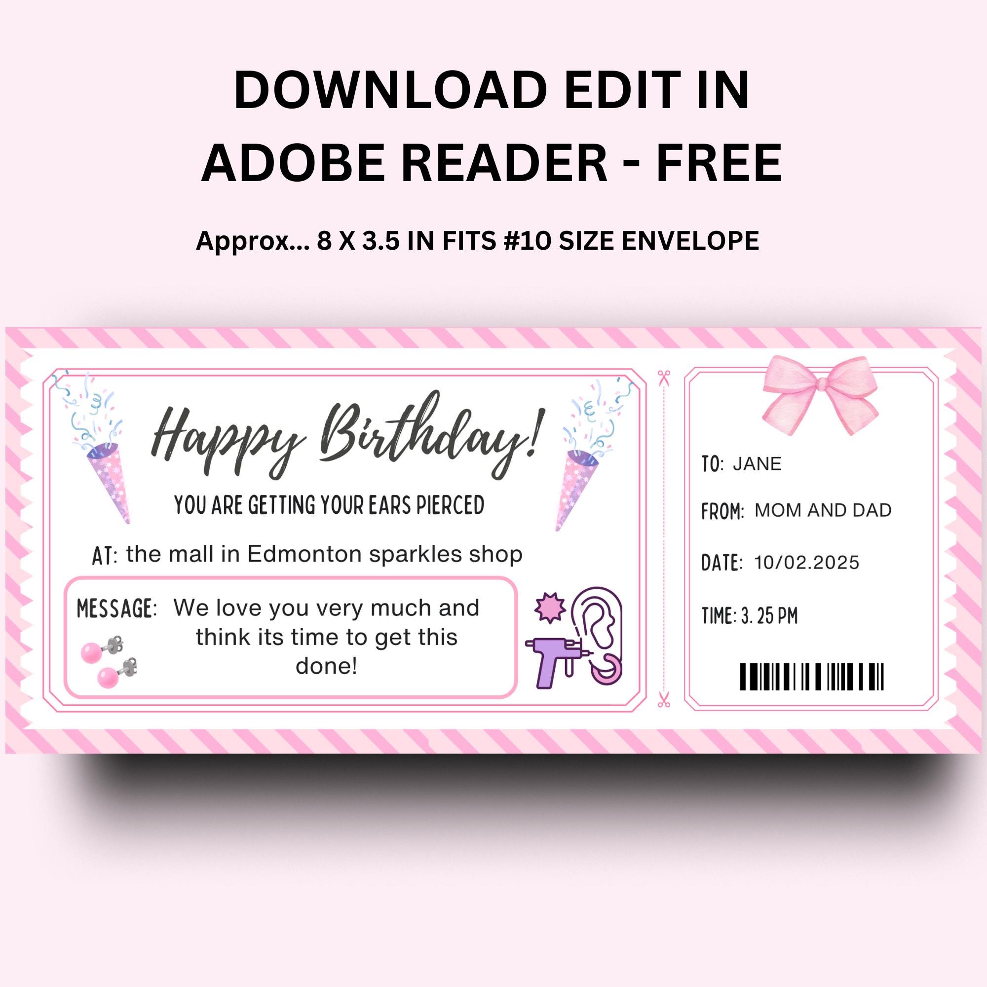 Ear Piercing Certificate - Printable Voucher Editable PDF - Etsy